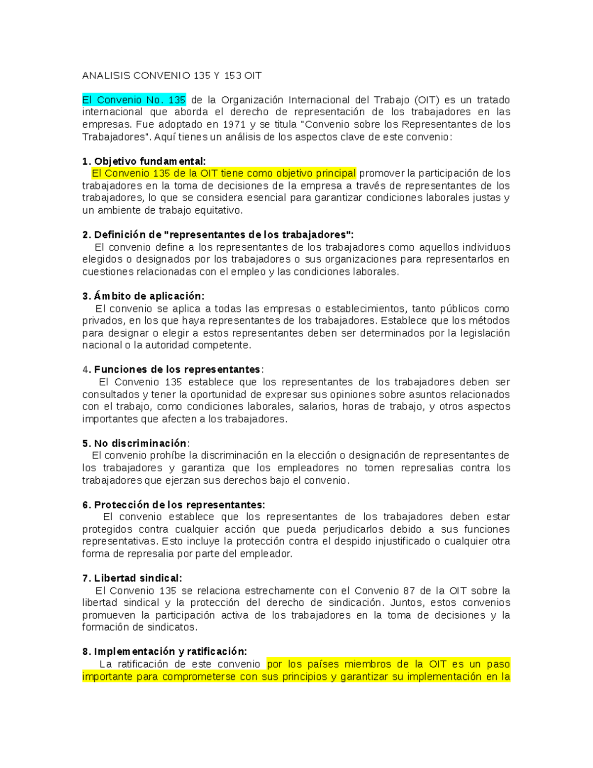 Convenios OIT - ANALISIS CONVENIO 135 Y 153 OIT El Convenio No. 135 de ...