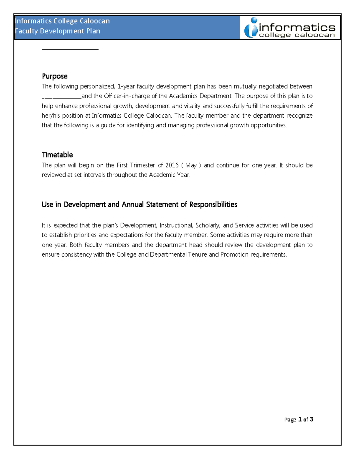 Pdfcoffee - For teachers' development plan - Informatics College Caloocan Faculty Development ...