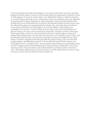 Discussion Board Week 3 Cold Case Solvability Template - CJE Prof ...