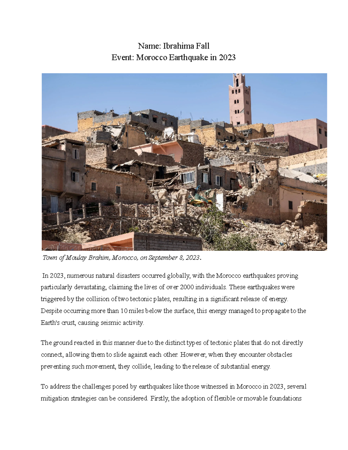 Morocco Earthquake Ibrahima Fall - Name: Ibrahima Fall Event: Morocco ...