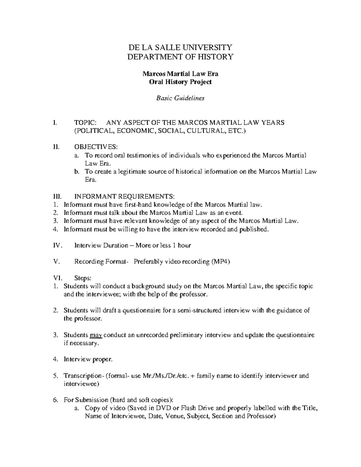 2018 Basic Guidelines DLSU Martial LAW Project - DE LA SALLE UNIVERSITY ...