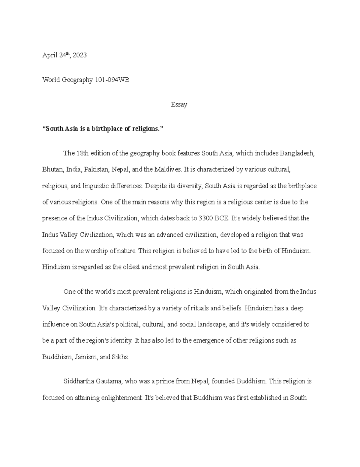 South East Asia essay - April 24th, 2023 World Geography 101-094WB ...