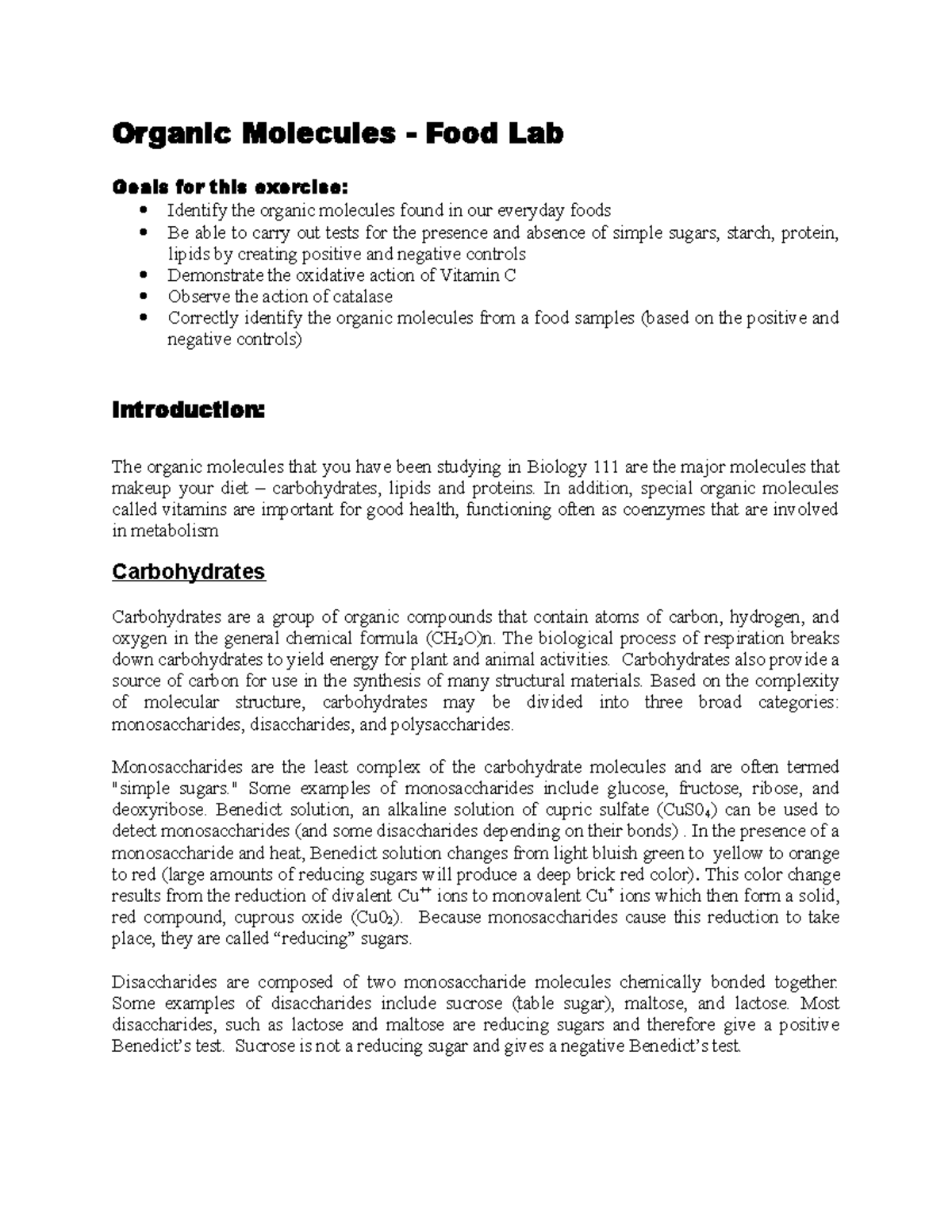 Lab #4 Organic Molecules-12 - Organic Molecules - Food Lab Goals for ...