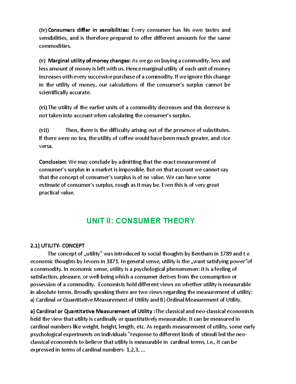 Economics Consumer theory unit 2 - (iv) Consumers differ in ...