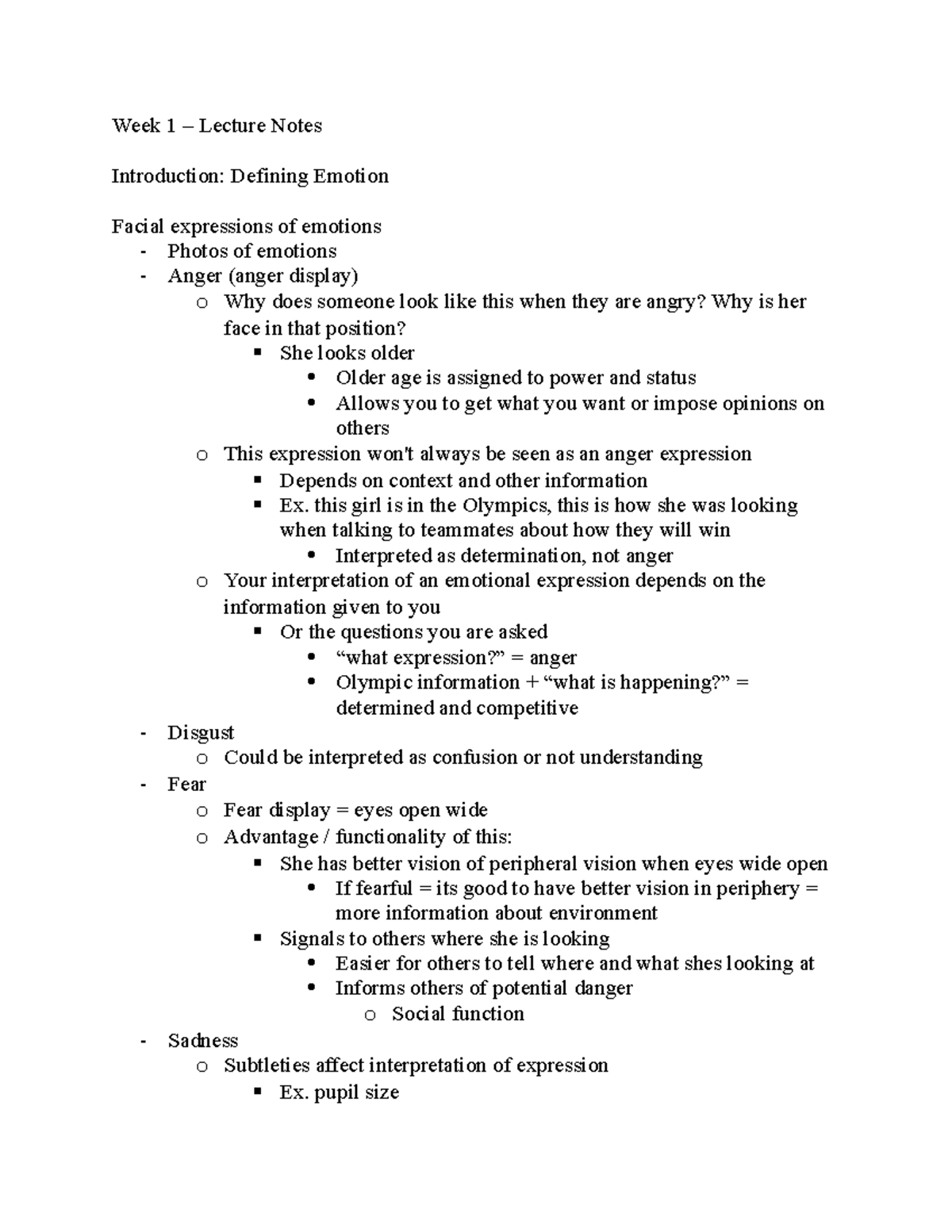 Lecture 1 Notes Intro To Emotions Week 1 Lecture Notes Introduction Defining Emotion
