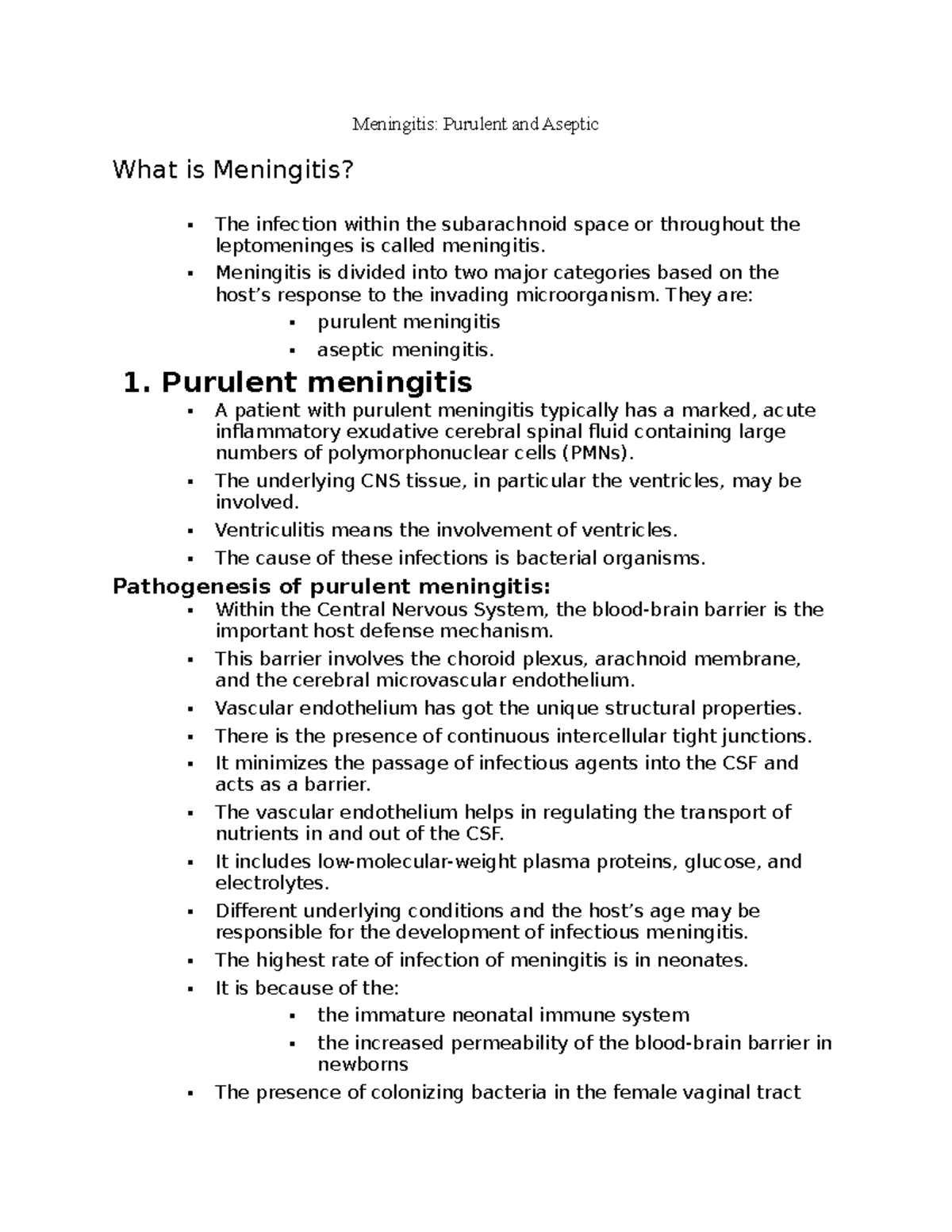 Meningitis- Purulent and Aseptic Notes - Meningitis: Purulent and ...