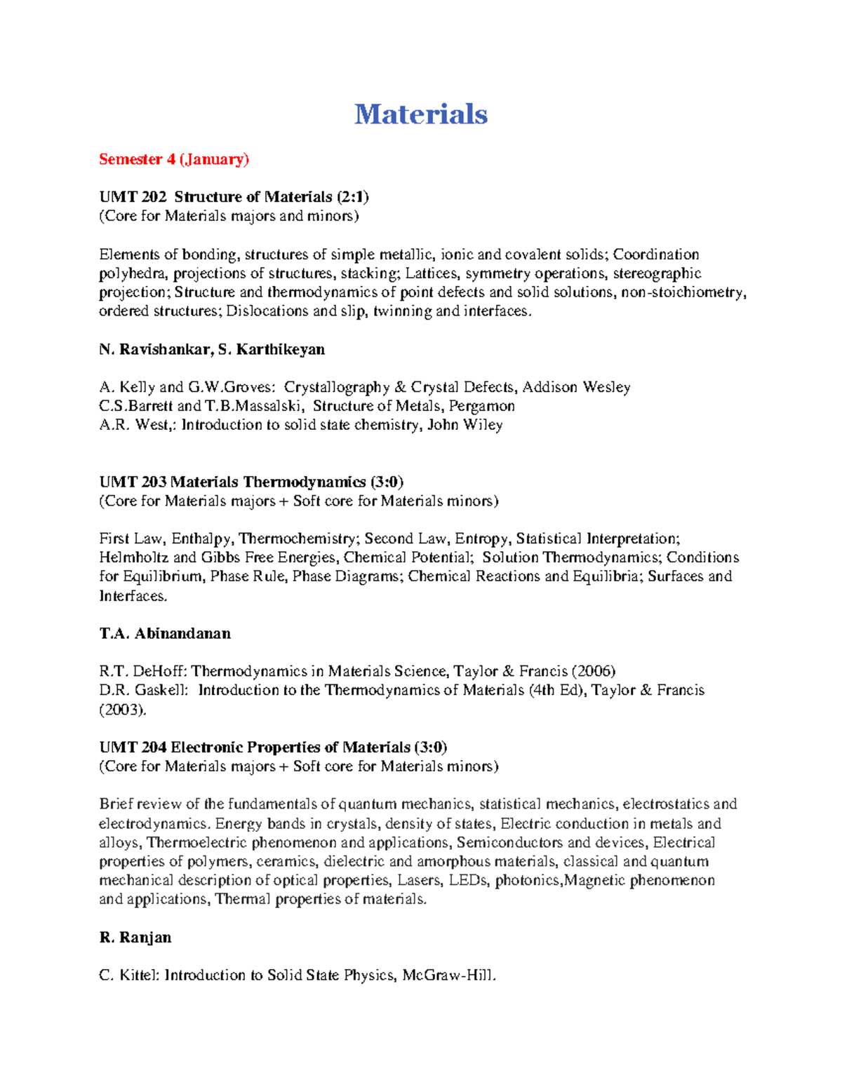 UG-Materials - Materials Semester 4 (January) UMT 202 Structure of Materials (2:1) (Core for ...