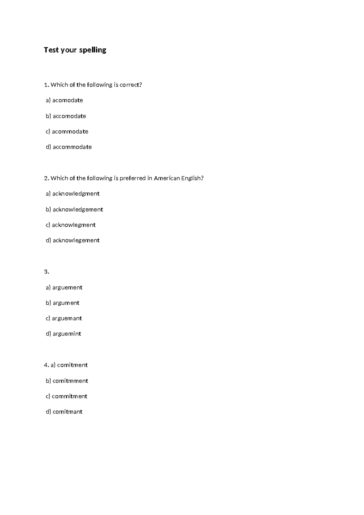 Spelling+activity - Test your spelling Which of the following is ...