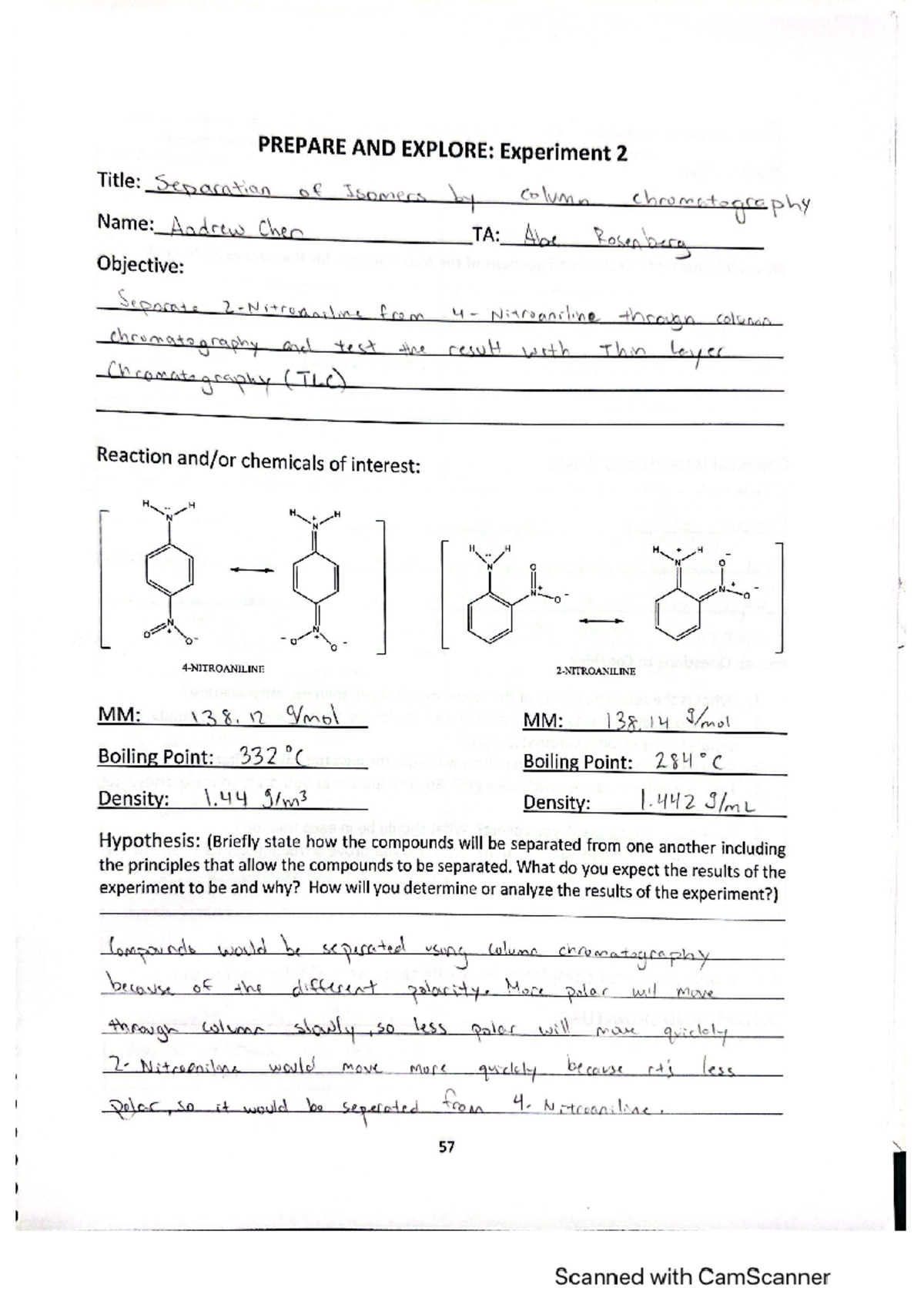 Cam Scanner 09-24-2024 20 - PREPARE AND EXPLORE: Experiment 2 Title: Separation of Isomers ...