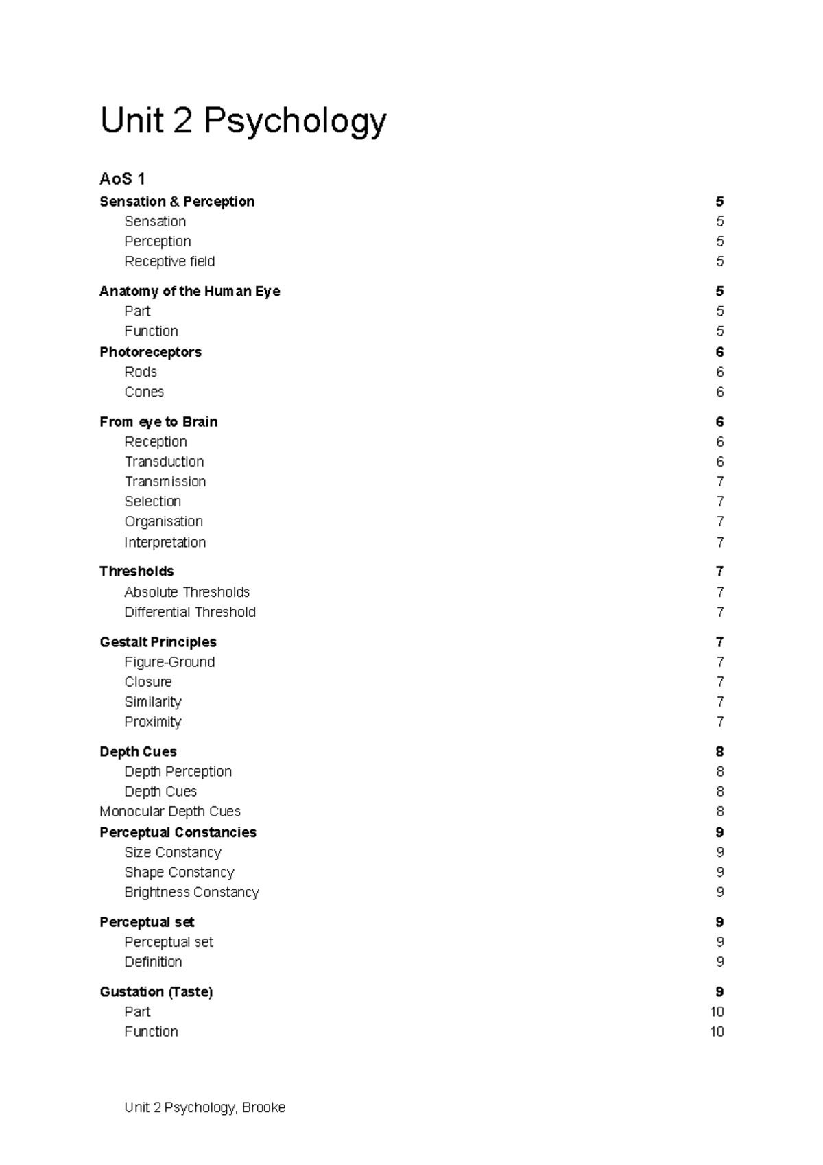W QAw unit 2 psychology - Essay - Unit 2 Psychology AoS Sensation ...
