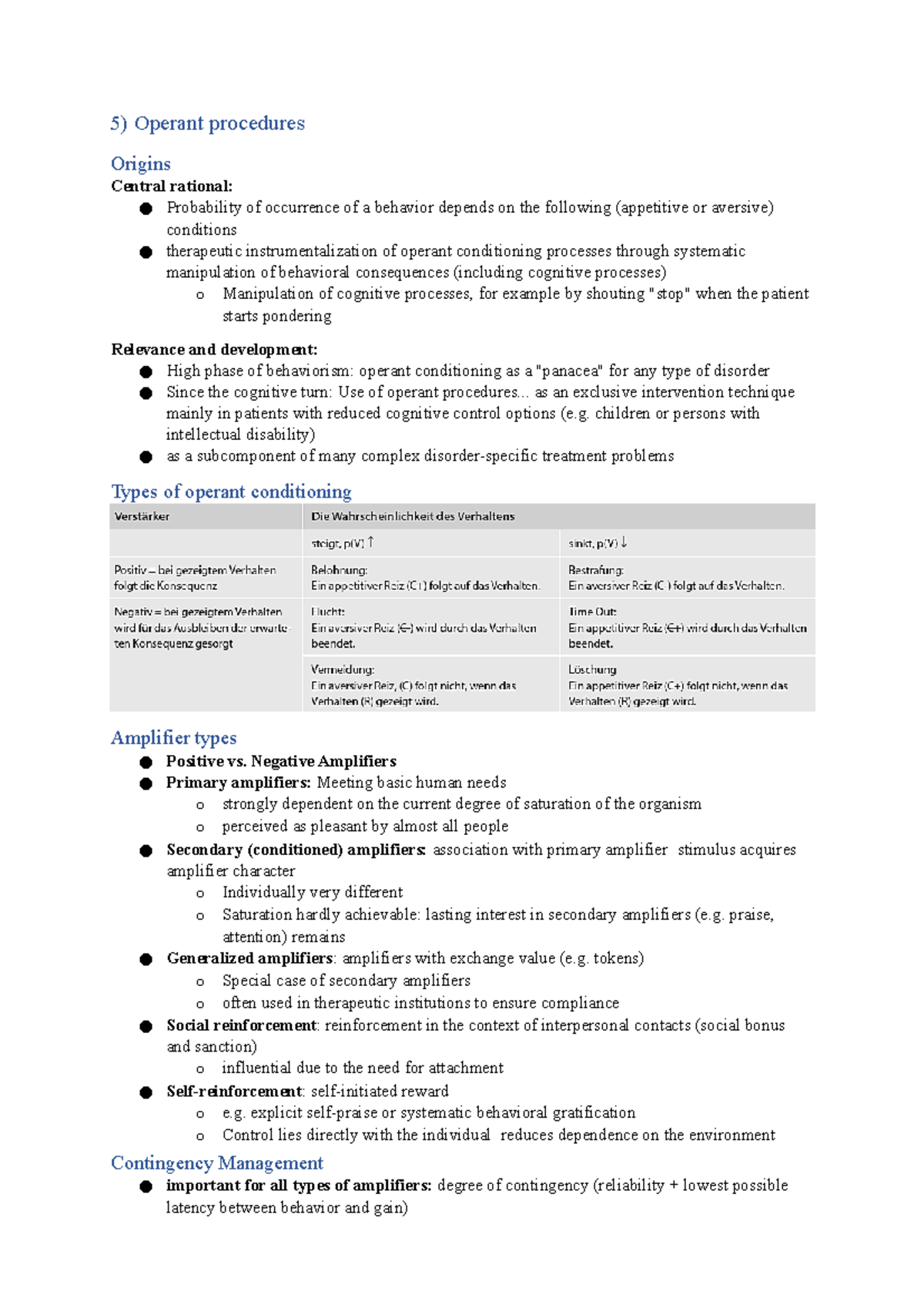 Summary 5 - Operant procedures as therapeutic methods - 5) Operant ...