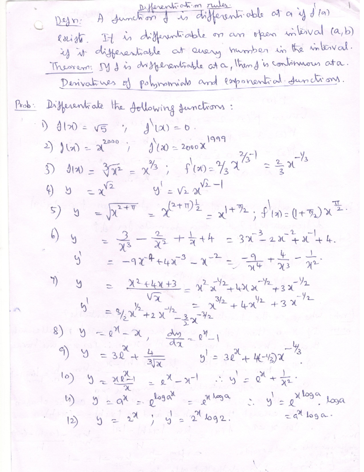 Differentiation rules - Part I - Differentiation rules. Defr. A ...