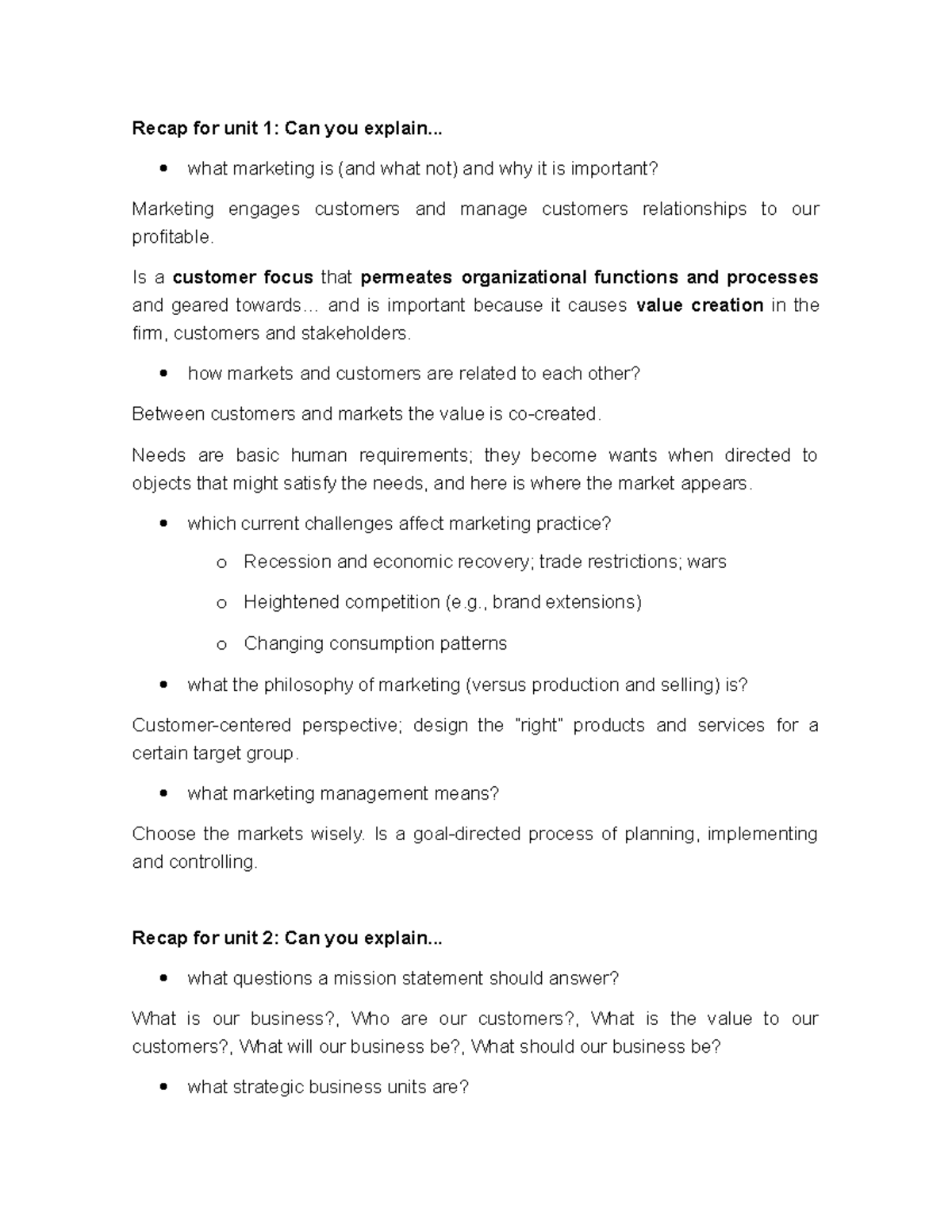 Recaps - Questions that summary every session class - Recap for unit 1 ...