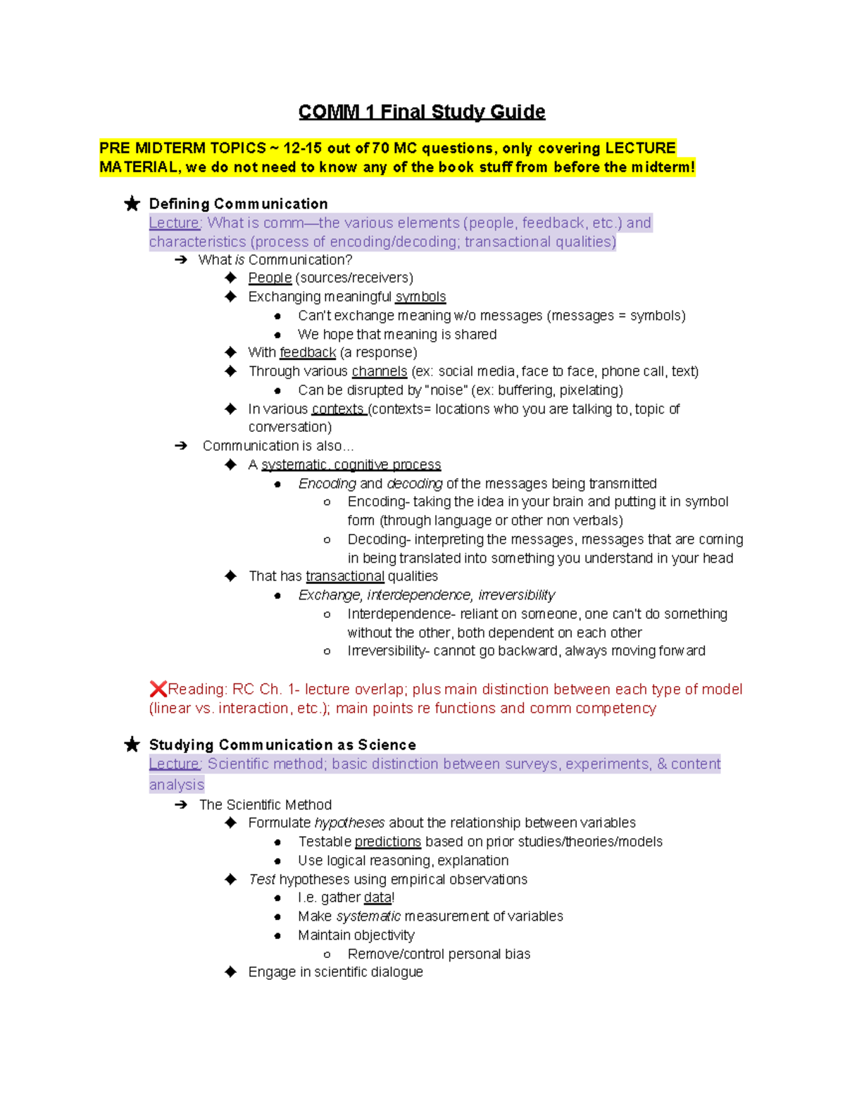 Comm 1 Final Study Guide - COMM 1 Final Study Guide PRE MIDTERM TOPICS ...