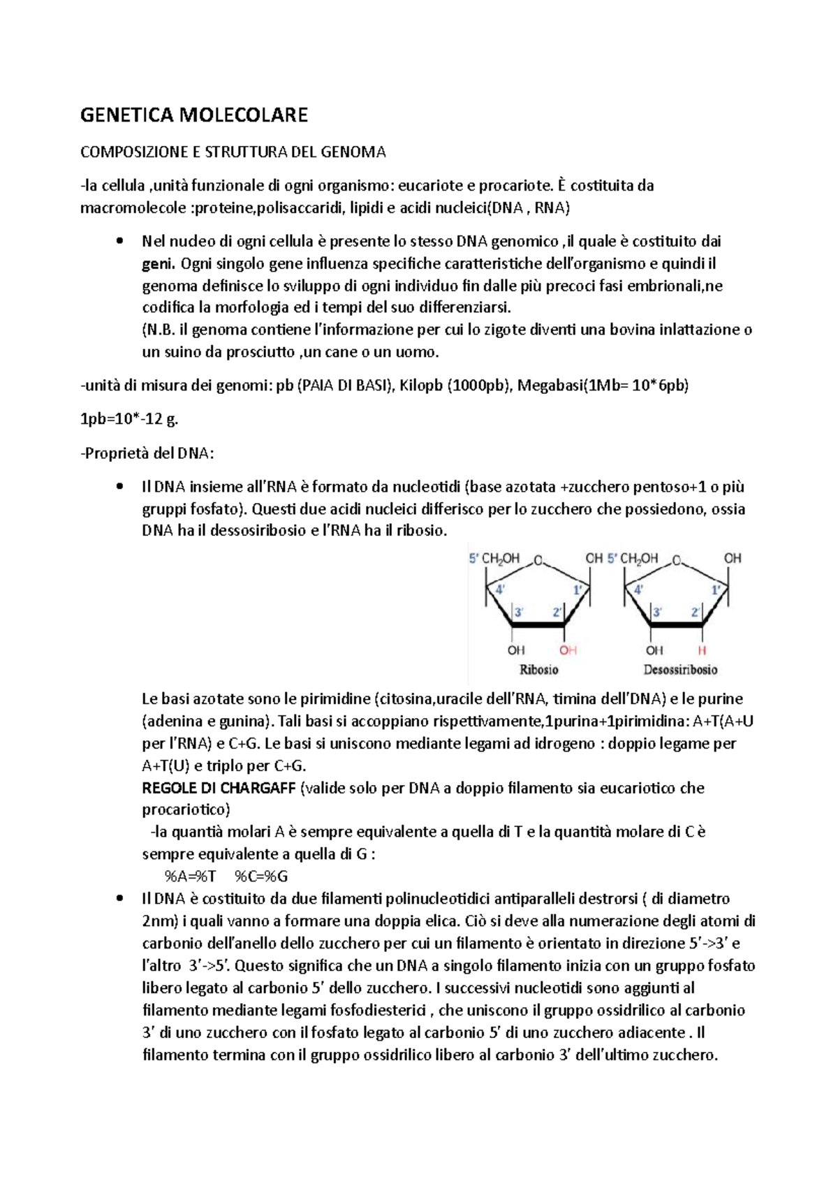introduzione alla genetica - GENETICA MOLECOLARE COMPOSIZIONE E STRUTTURA DEL GENOMA -la cellula ...