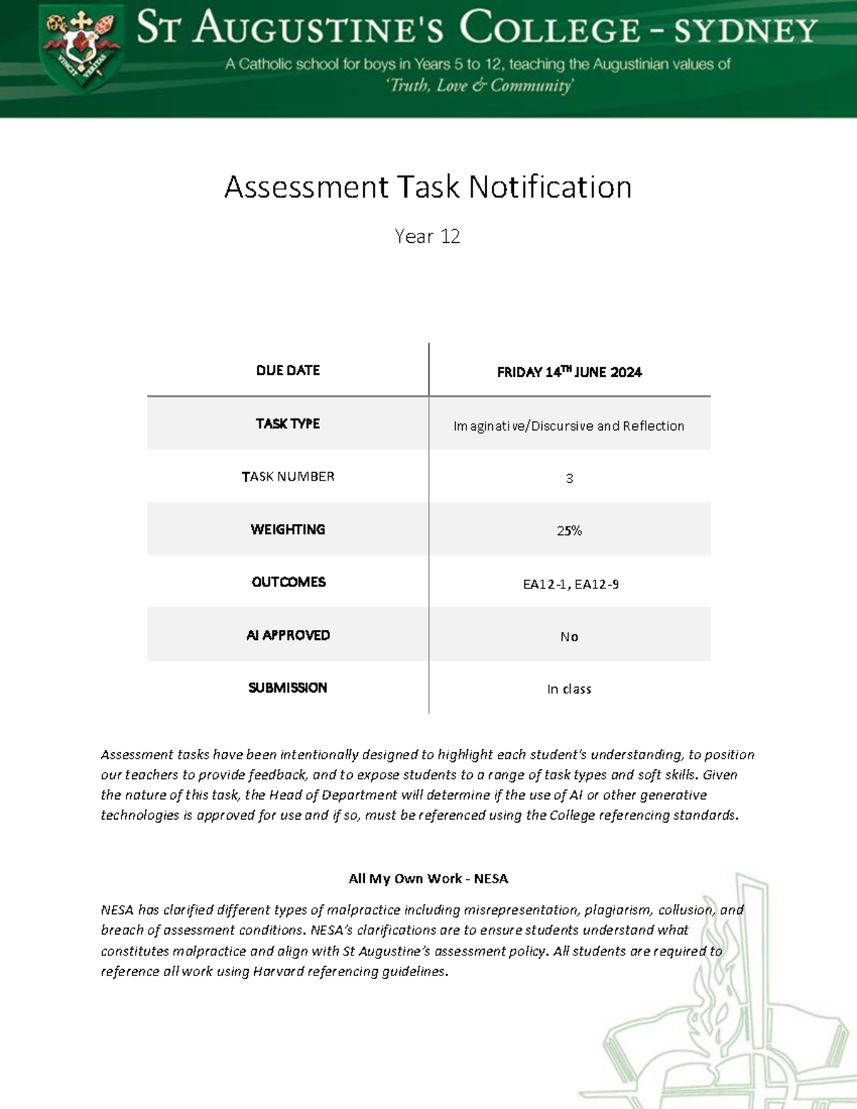 Assessment Task 3 Notification Advanced 2024 - Assessment Task ...