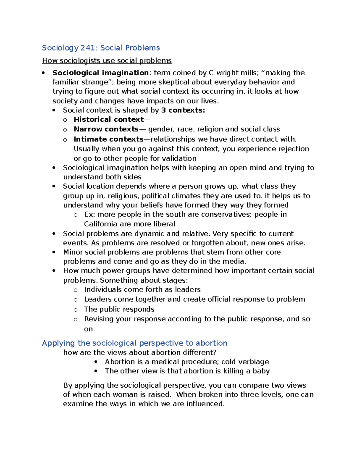 Sociology 241 - Lecture notes all lectures - Sociology 241: Social ...