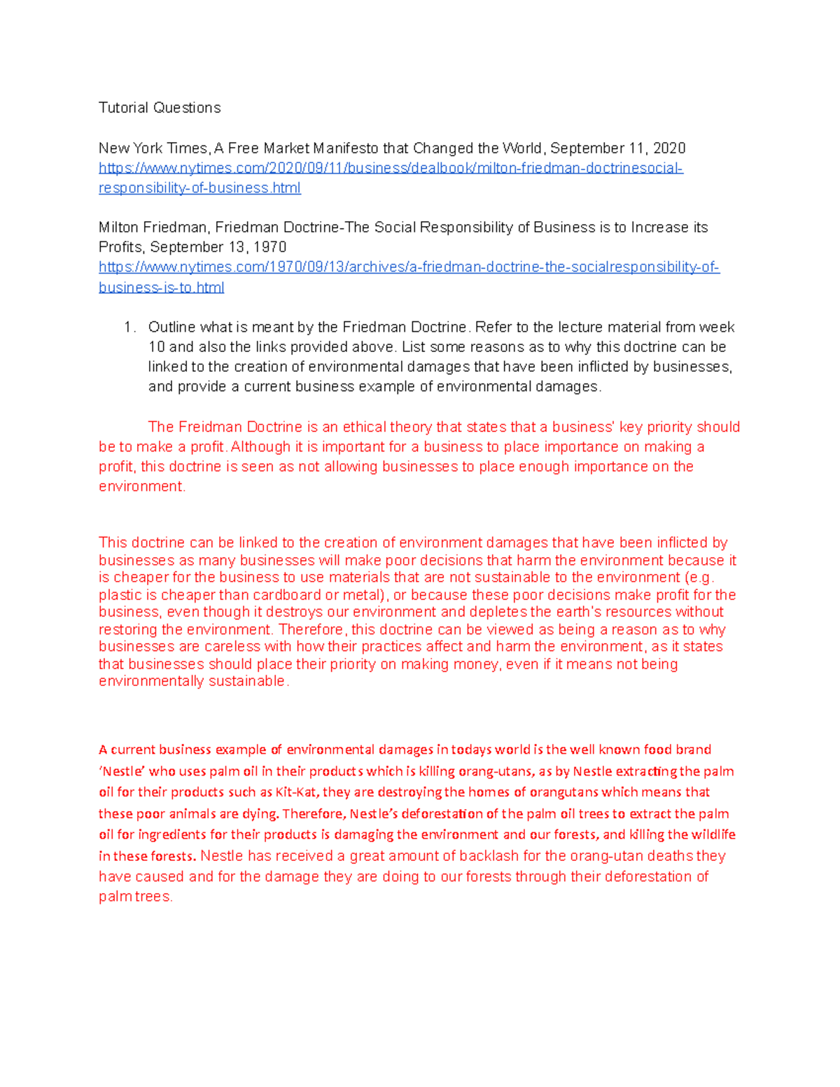 COMM101 Tutorial Questions - Tutorial Questions New York Times, A Free ...