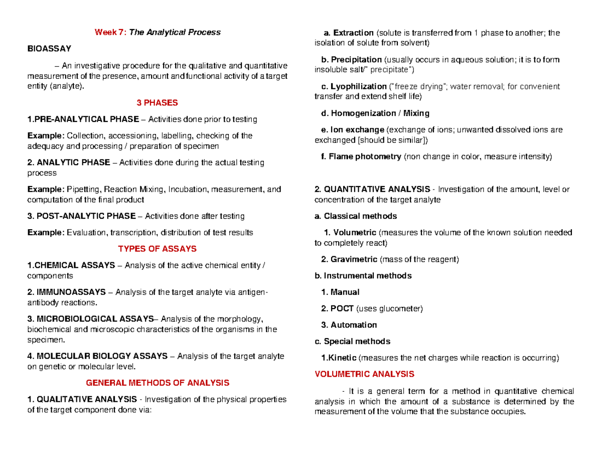 Anachem Midterms - A short note of week 7 onwards in Analytical Chem ...