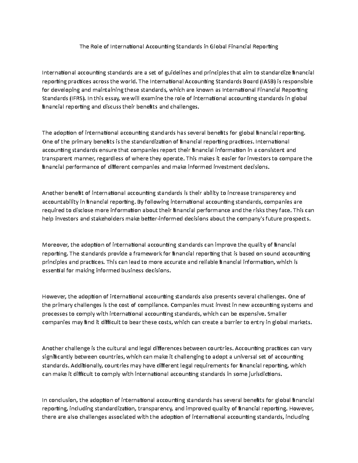 The Role of International Accounting Standards in Global Financial ...