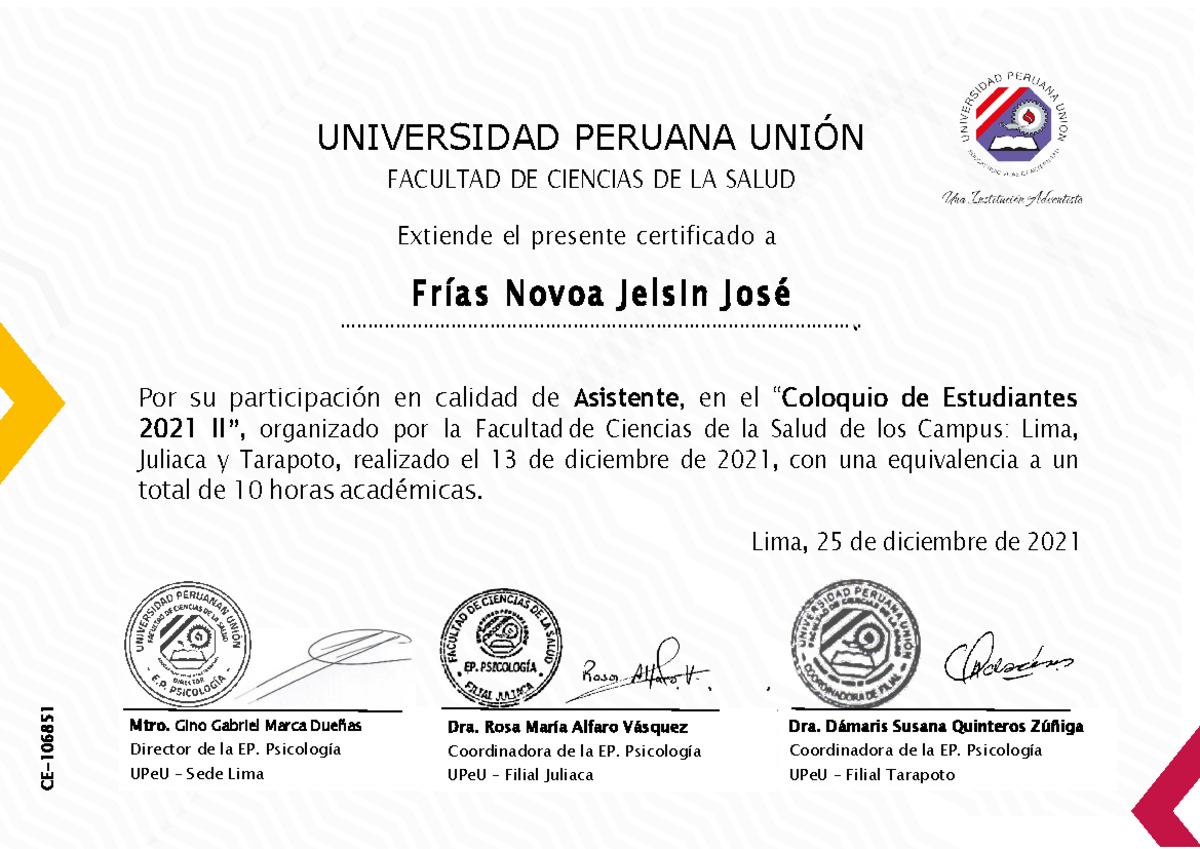 Certificado-348 - UNIVERSIDAD PERUANA UNIÓN FACULTAD DE CIENCIAS DE LA ...