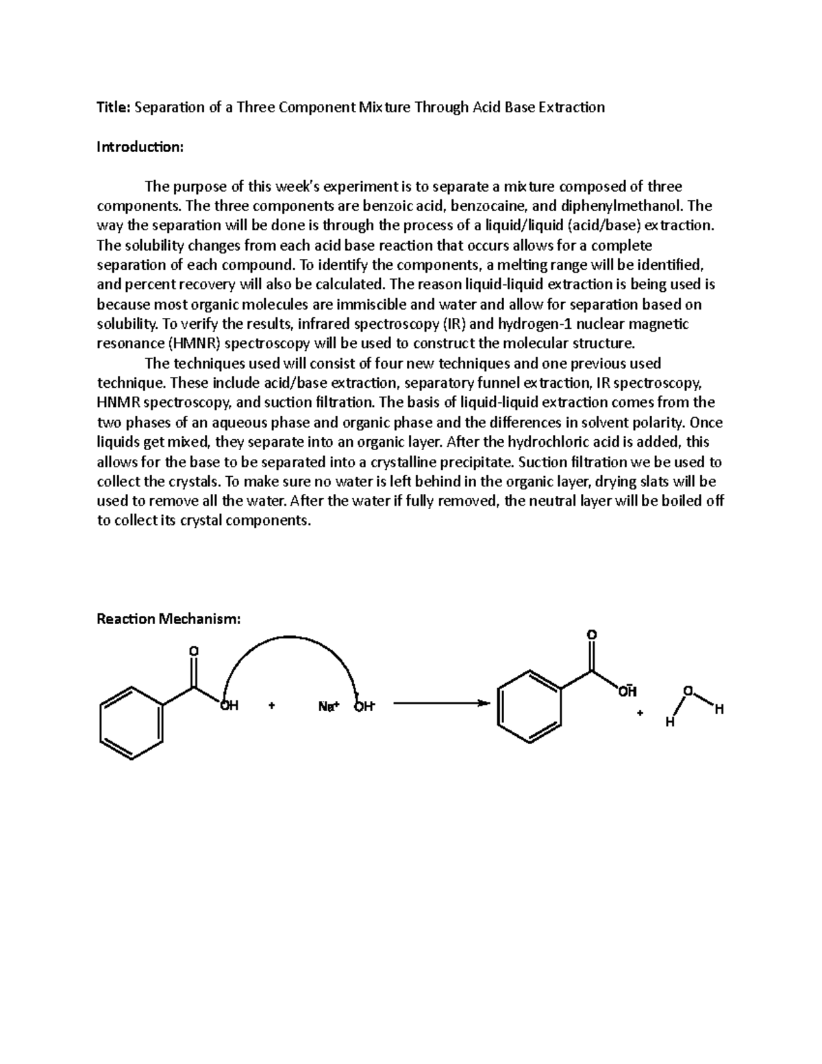 Lab6- Acid Base extraction - Title: Separation of a Three Component ...