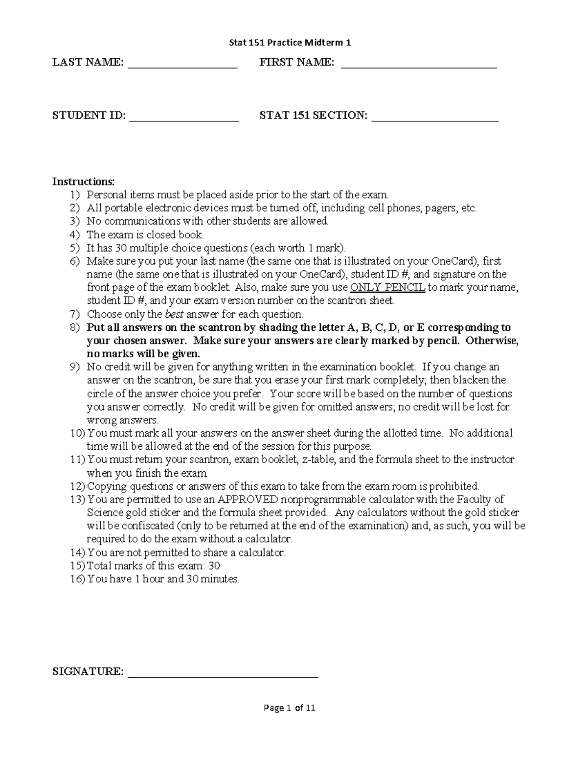Practice Midterm 1 - LAST NAME: ___________________ FIRST NAME