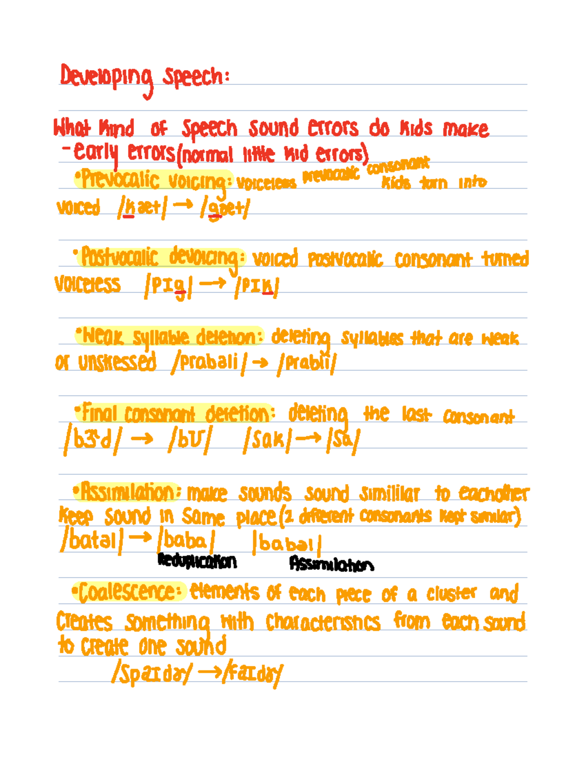 215 WEEK 10 - These notes are on developing speech sound errors and the ...