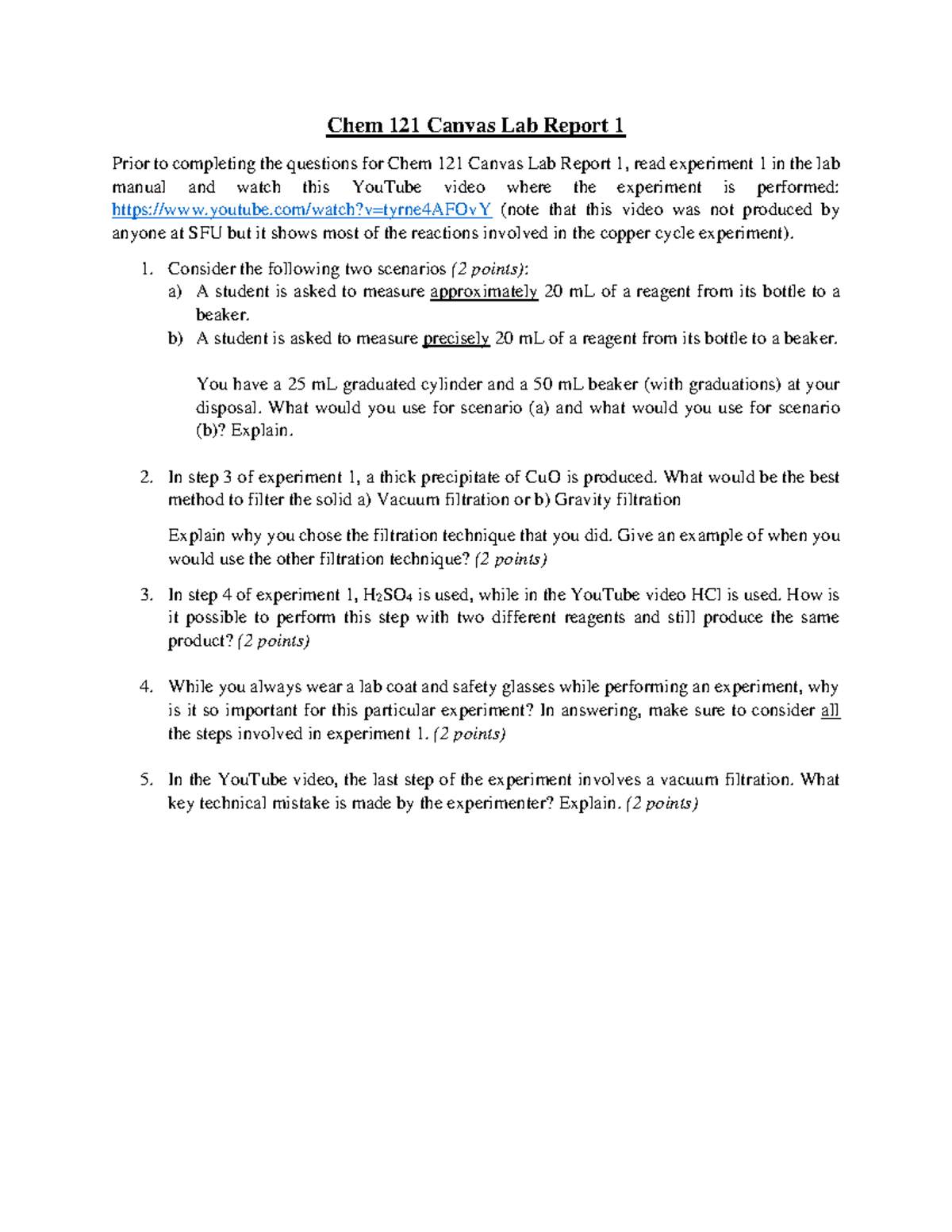 Canvas Lab Report 1 - CHEM 121 - Chem 121 Canvas Lab Report 1 Prior to ...