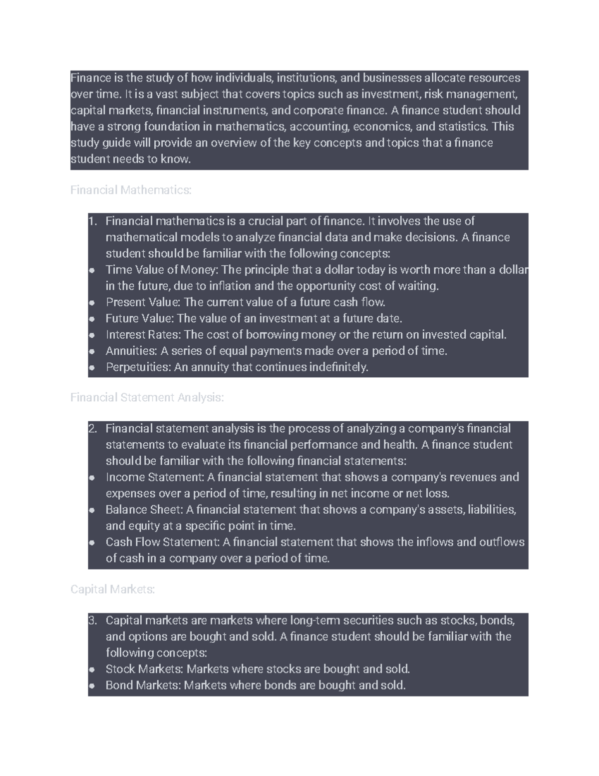 Finance Study Guide - Finance is the study of how individuals ...