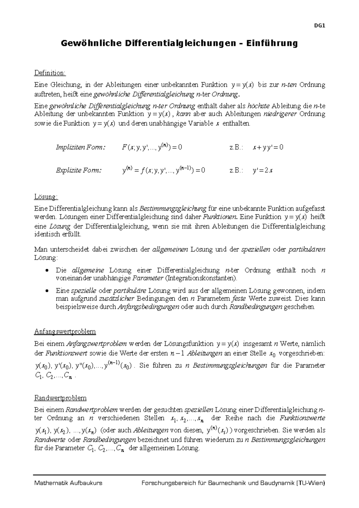 Differentialgleichungen - Eine Differentialgleichung Ordnung daher als ...