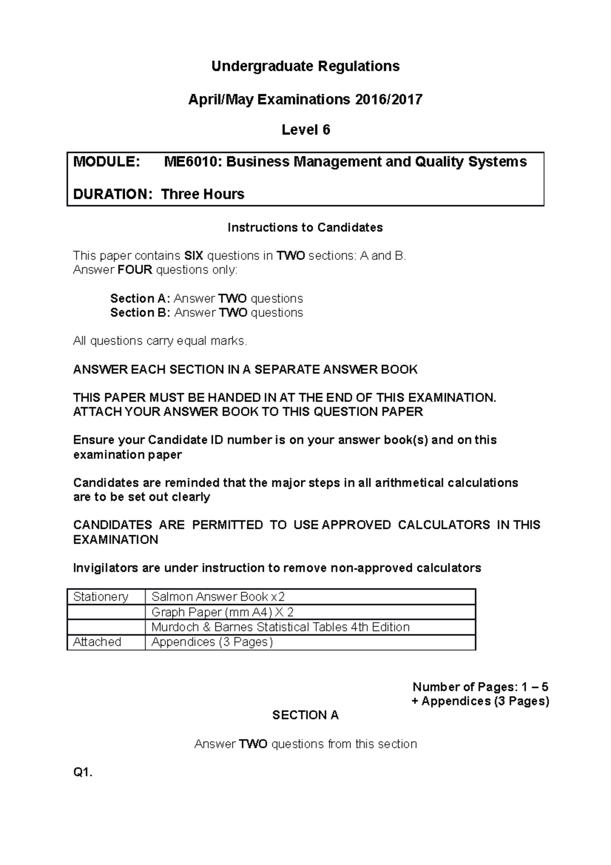 Exam 28 April 2017, questions - Undergraduate Regulations April/May ...