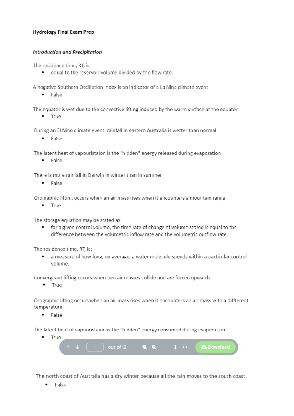 Hydrology exam t-f prep - Hydrology Final Exam Prep Introduction and ...
