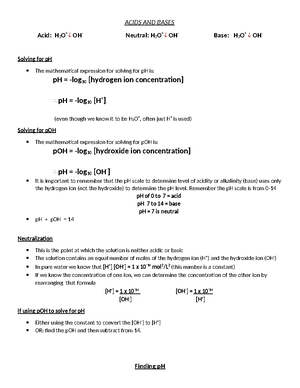 Acid Base Reactions and Neutralization note and calculation - Acid Base ...
