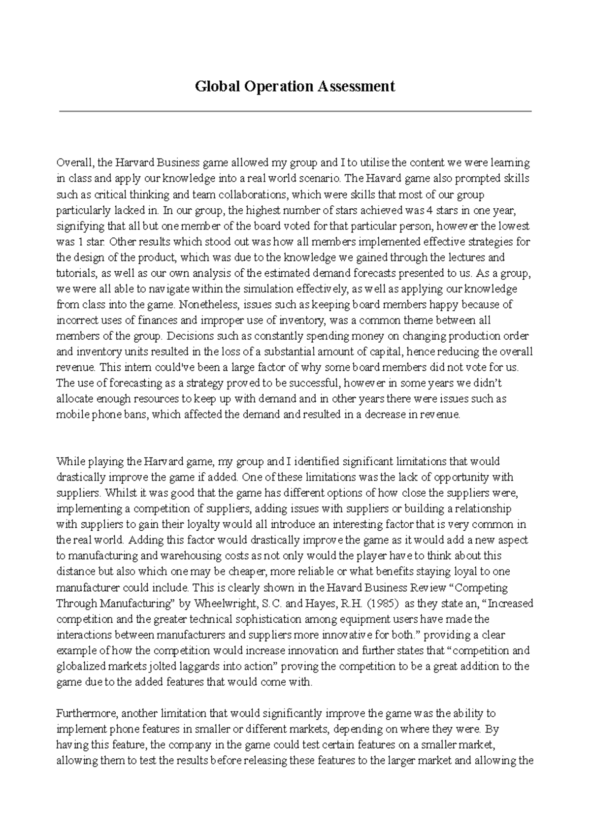 Global Operation Assessment - Global Operation Assessment Overall, the ...