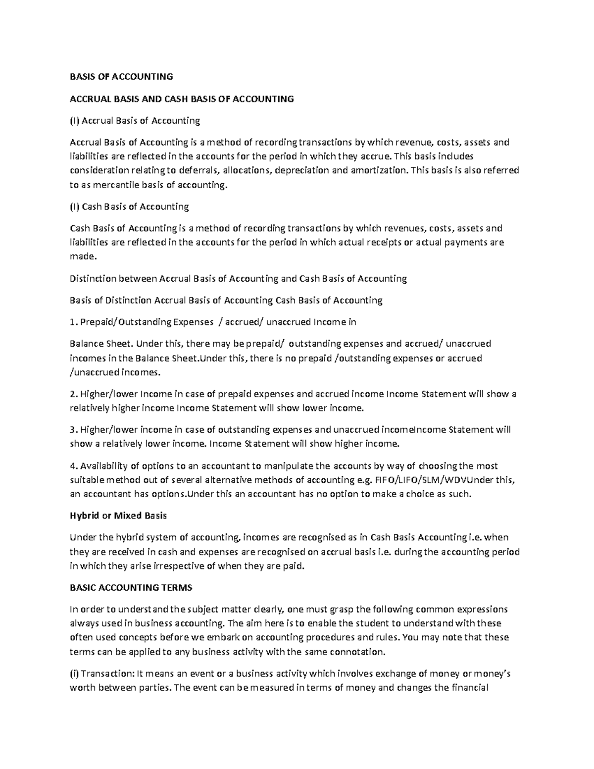 Basis OF Accounting - BASIS OF ACCOUNTING ACCRUAL BASIS AND CASH BASIS ...