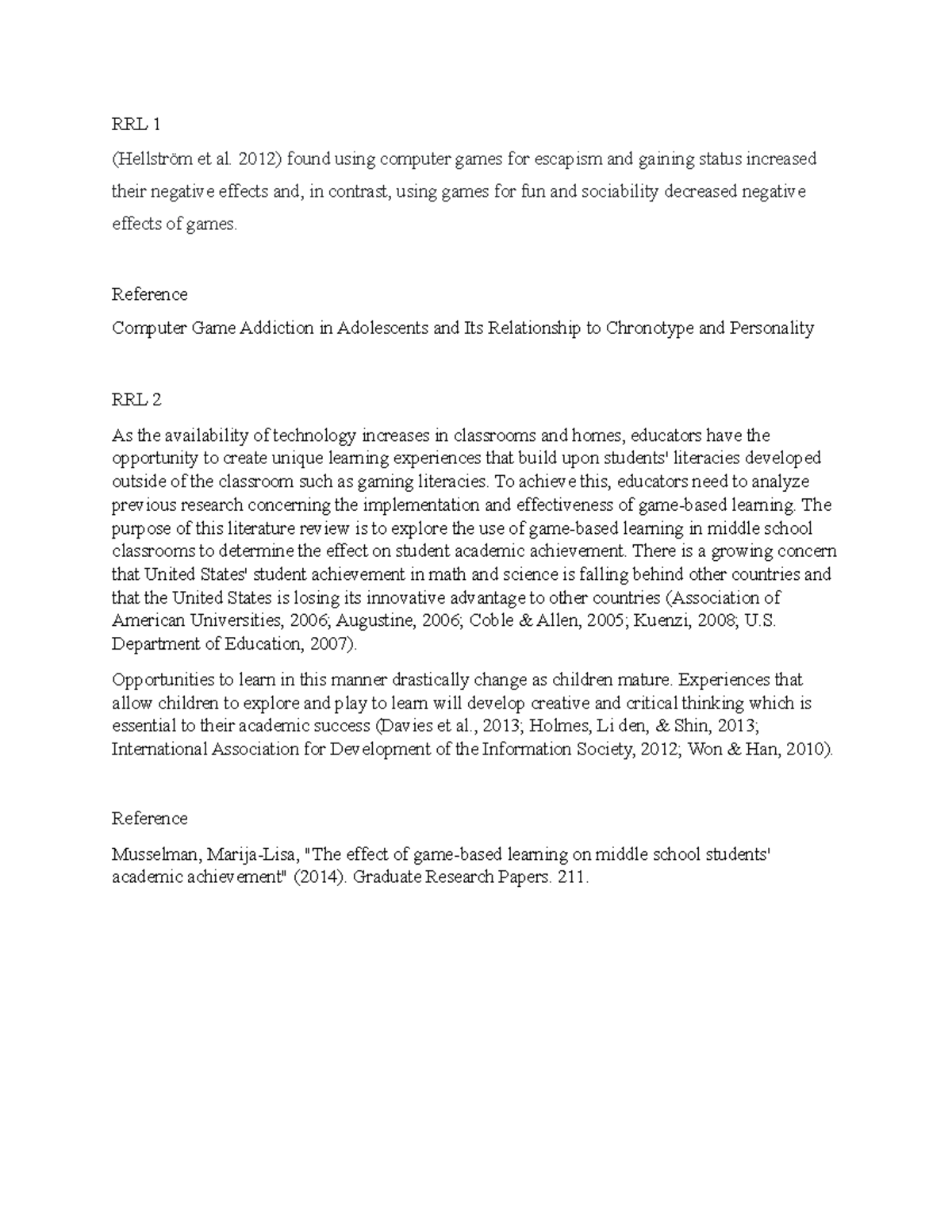 RRL - Research purpose - RRL 1 (Hellström et al. 2012) found using ...