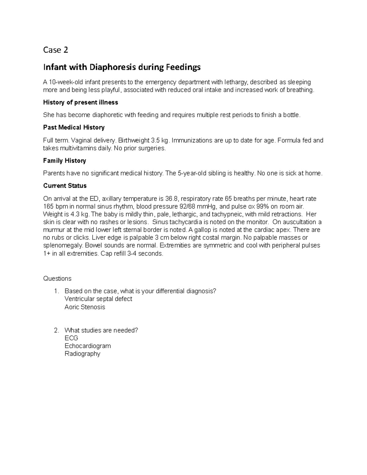 Case 2 - Infant with Diaphoresis with feeding - Case 2 Infant with ...