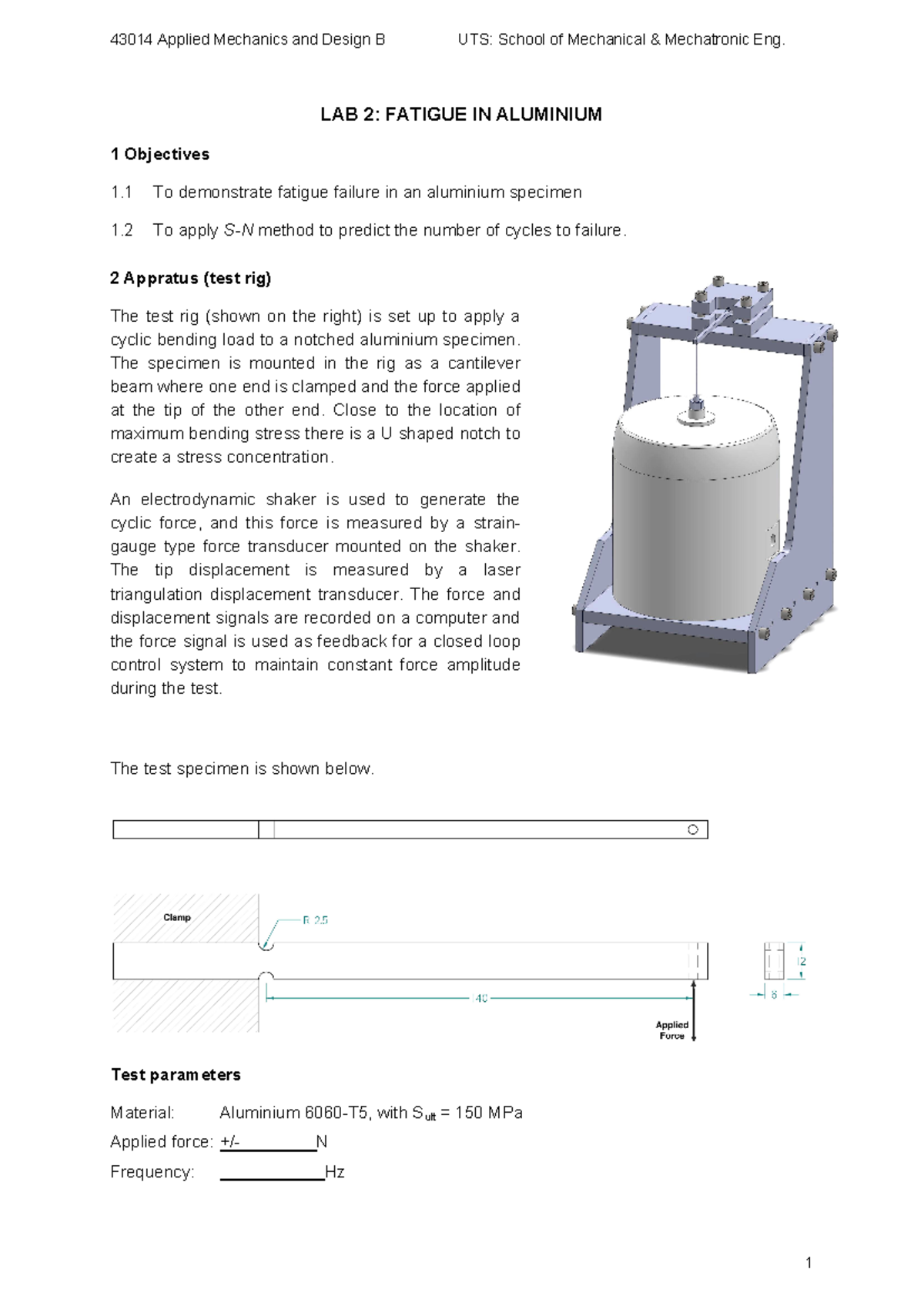 Fatigue Lab-Fatigue in Aluminum - 43014 Applied Mechanics and Design B ...