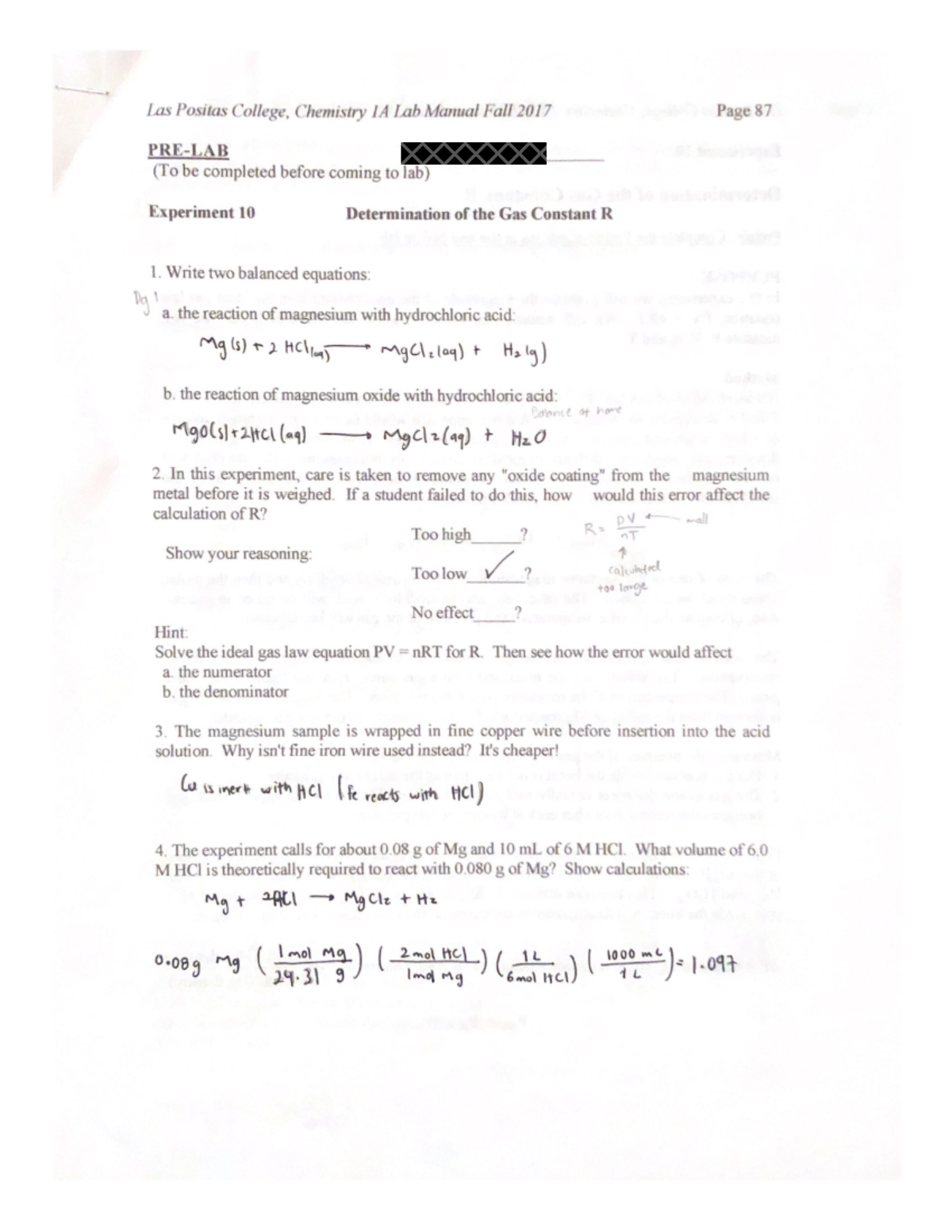 Exp10-Determination of the Gas Constant R - CHEM 1A - Studocu