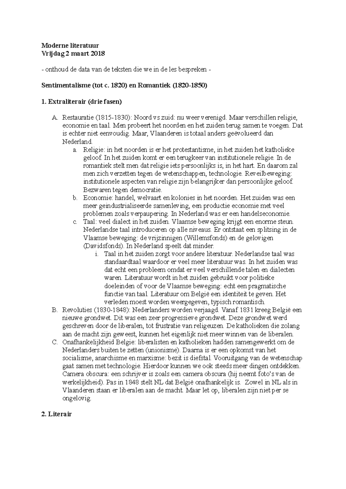 Aantekeningen HC nederlandse letterkunde moderne literatuur - Moderne ...