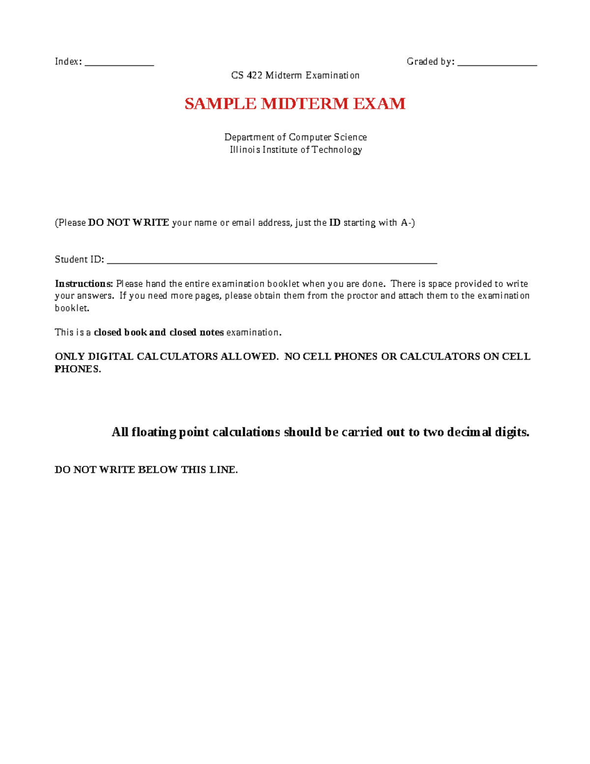 Sample-midterm - Index: _____________ Graded by: _______________ CS 422 ...