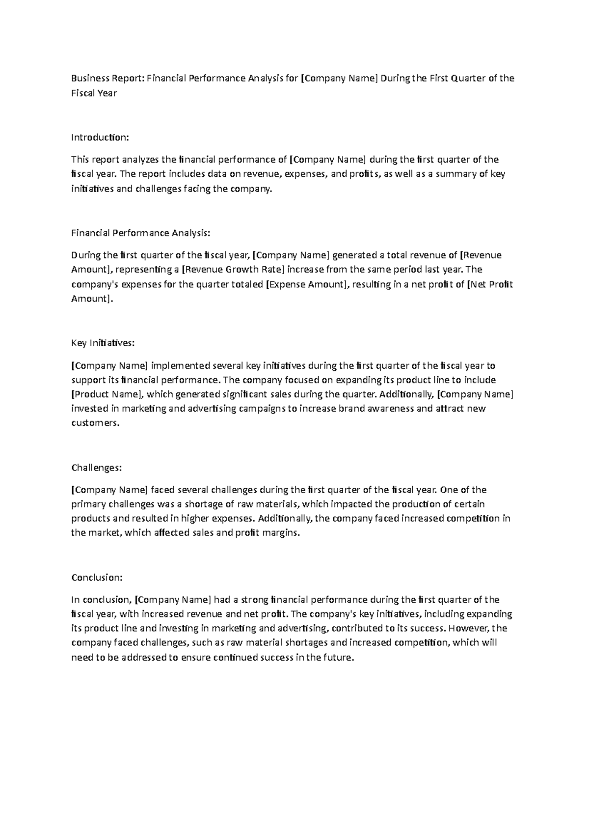 Business Report - The report includes data on revenue, expenses, and ...