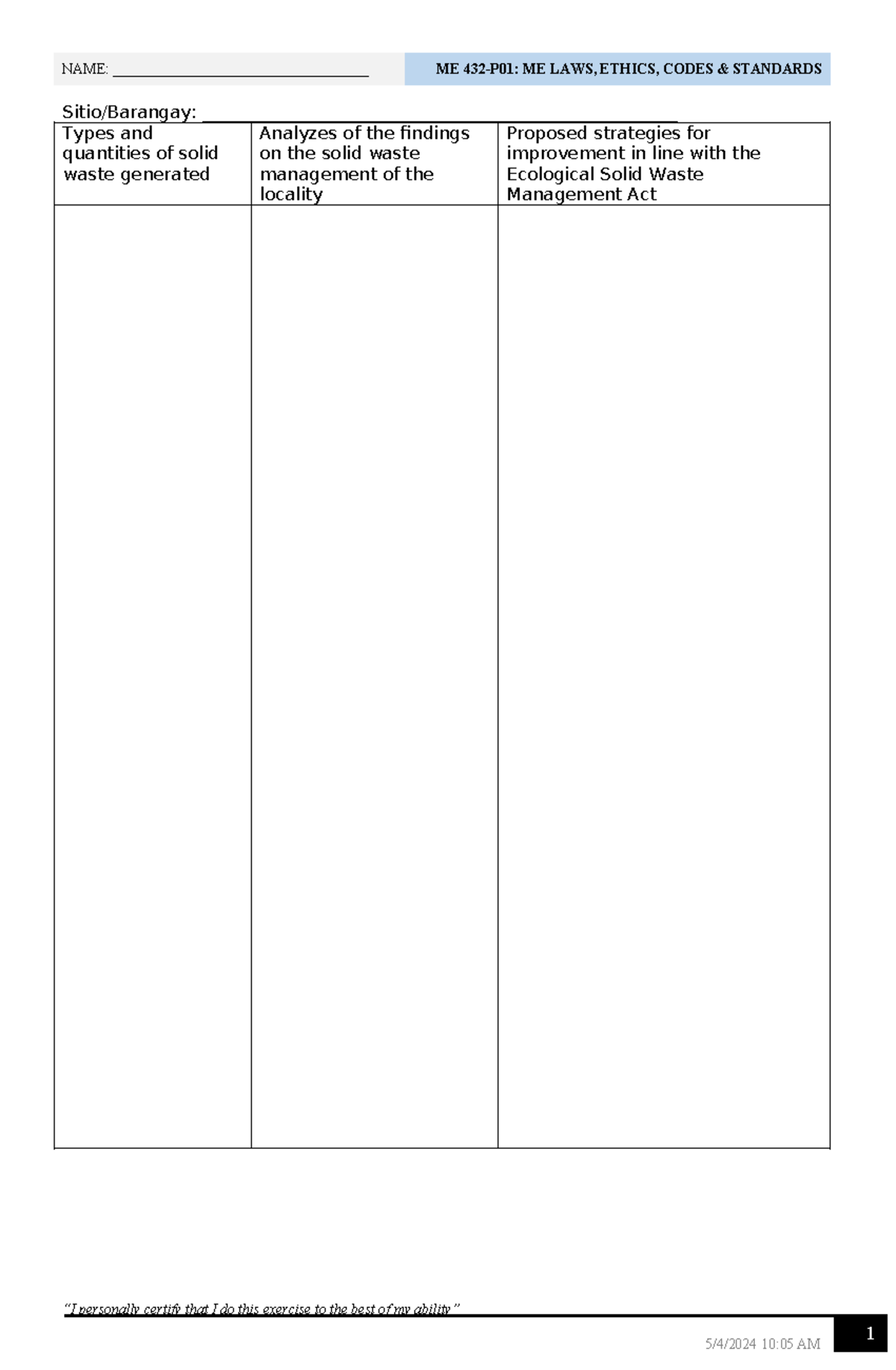 11-E09 Solid Waste Mgt Act (P01 2S-2324) - NAME ...