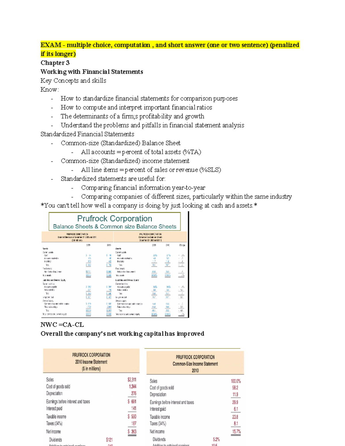 Fin Chapter 3 - Working with Financial Statements - EXAM - multiple ...