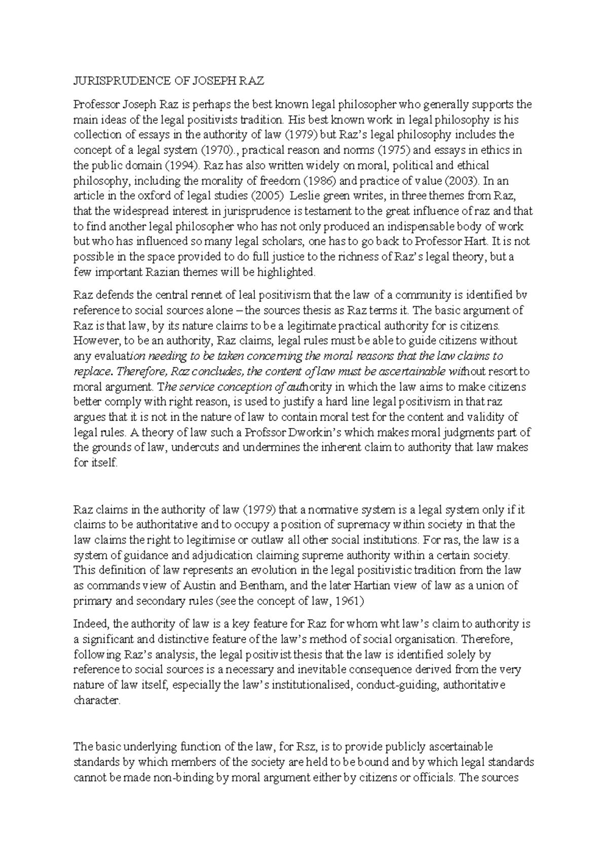 Jurisprudence OF Joseph RAZ LEGAL THEORY - LA3005 - London - StuDocu