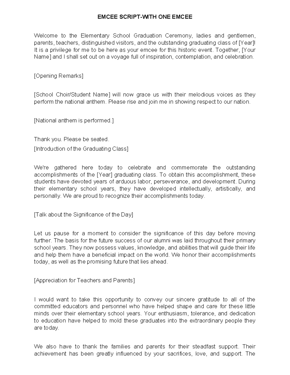 Emcee Script Graduation-version 2 - EMCEE SCRIPT-WITH ONE EMCEE Welcome ...