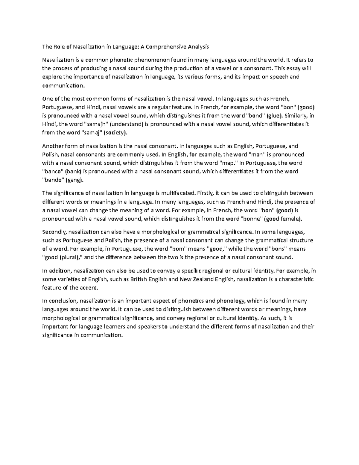 The Role of Nasalisation in Language - It refers to the process of ...