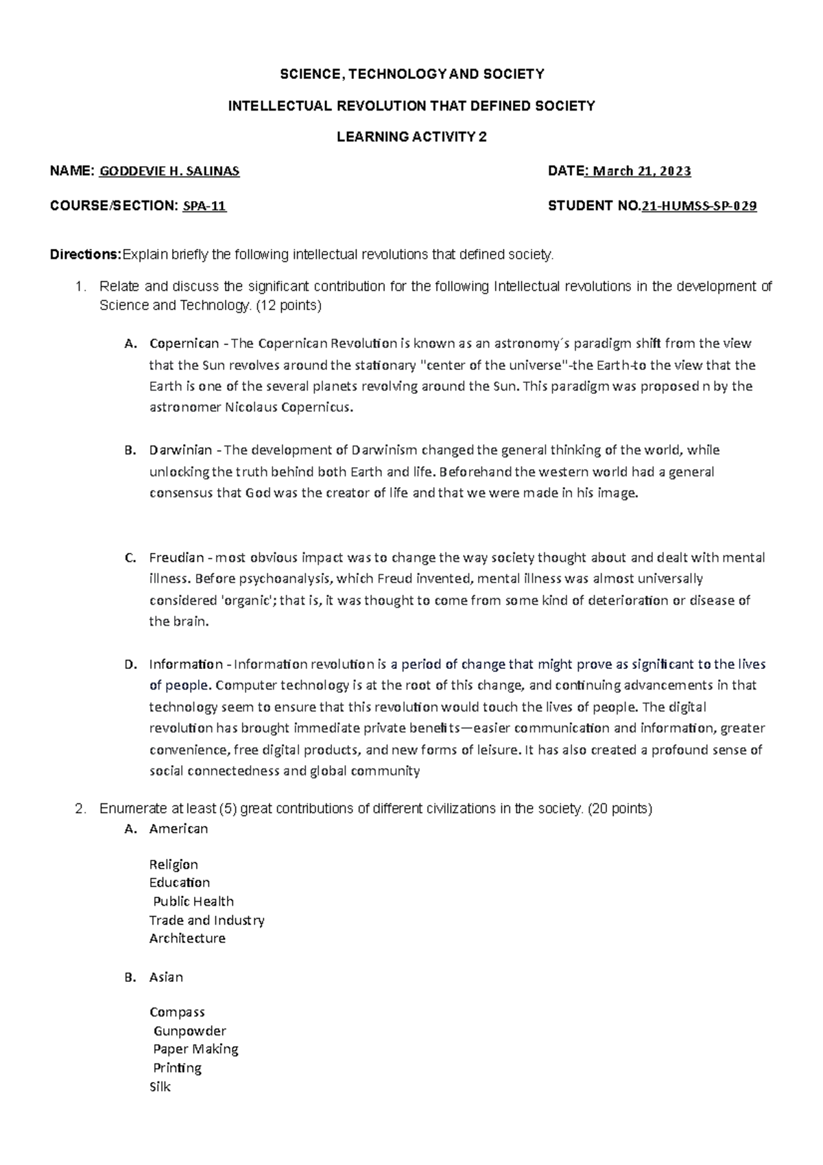 Learning-Activity-2 Answer g Oddevie - SCIENCE, TECHNOLOGY AND SOCIETY ...