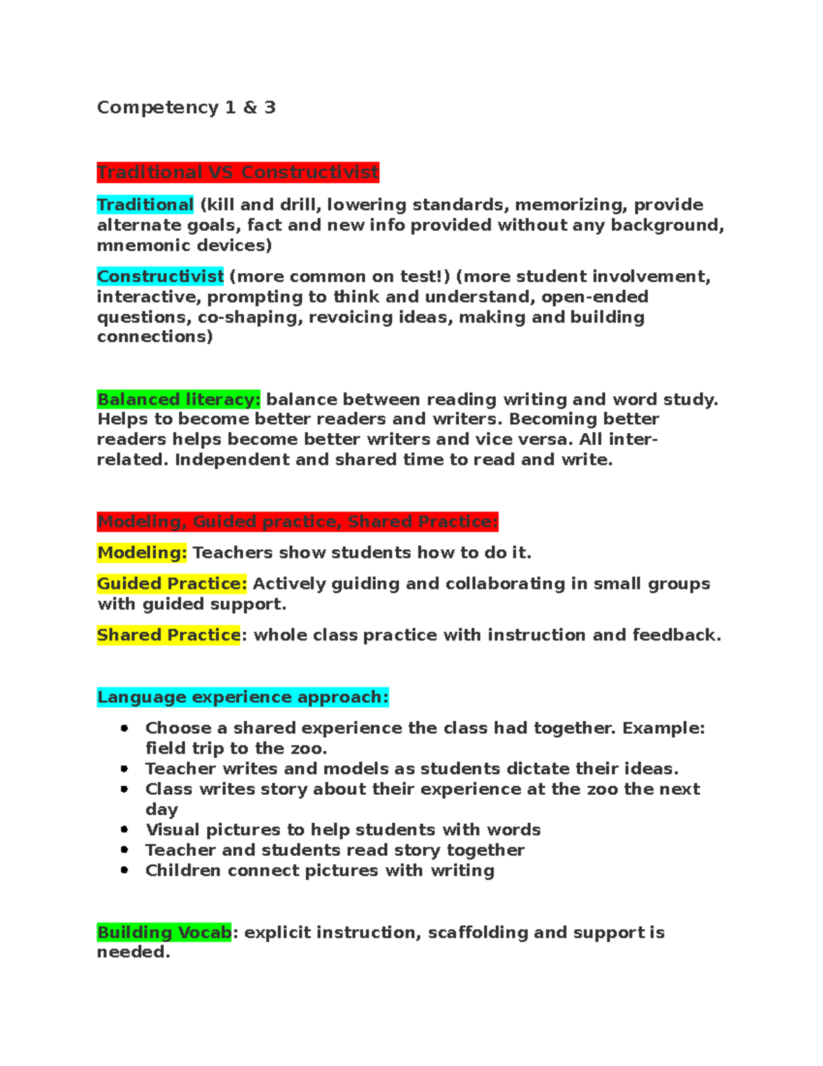 Language Arts Instruction and Intervention - C365 Notes - Competency 1 ...